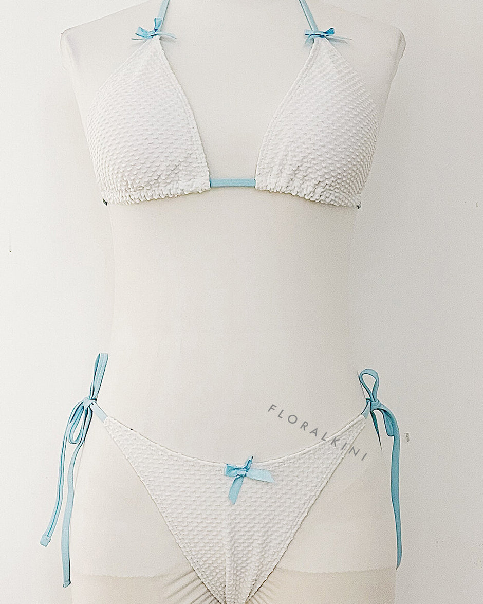 Two Toned Triangle Halter Tie Side Bikini Set With Bows Detailing ...