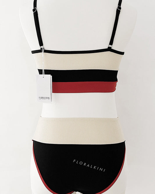 Cream And Red Striped Ribbed Bikini Top – FloralKini