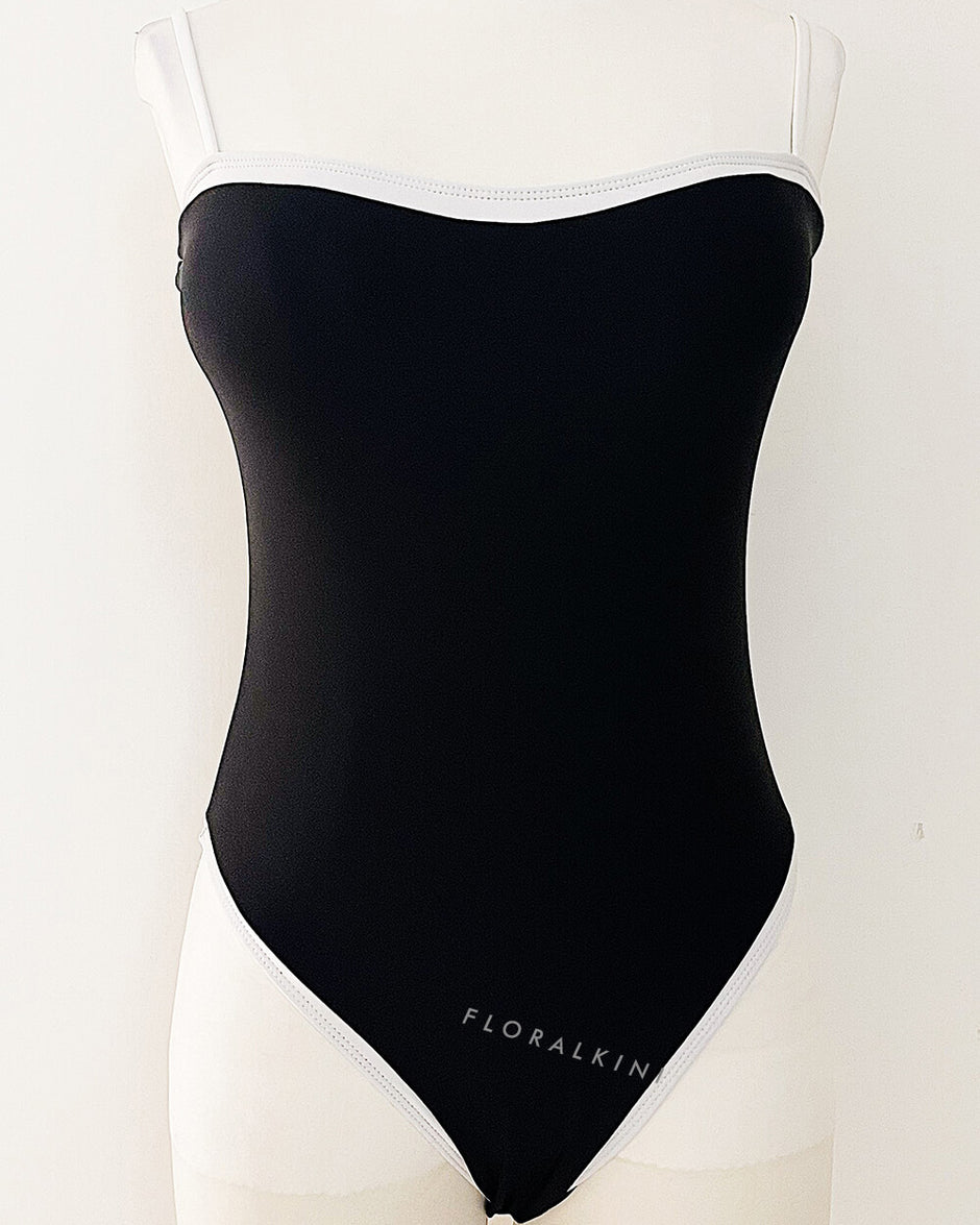 Colorblock Contrast Trim High Rise One Piece Swimsuit - Black – FloralKini