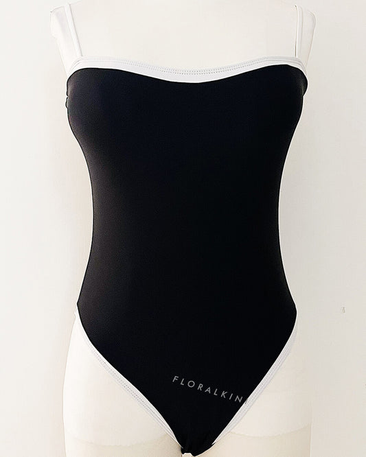 Colorblock Contrast Trim High Rise One Piece Swimsuit - Black – FloralKini