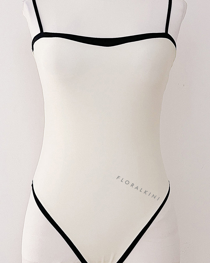 Colorblock Contrast Trim High Rise One Piece Swimsuit - Cream – FloralKini