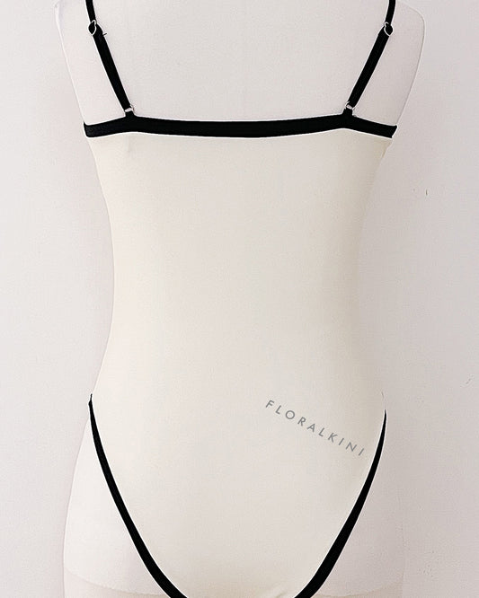 Colorblock Contrast Trim High Rise One Piece Swimsuit - Cream – FloralKini