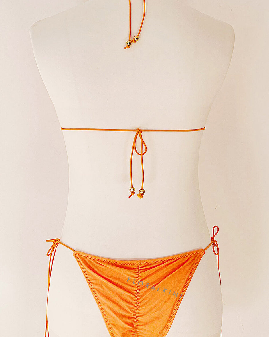 Triangle Halter Adjustable Tie High Cut Bikini Set - Orange – FloralKini