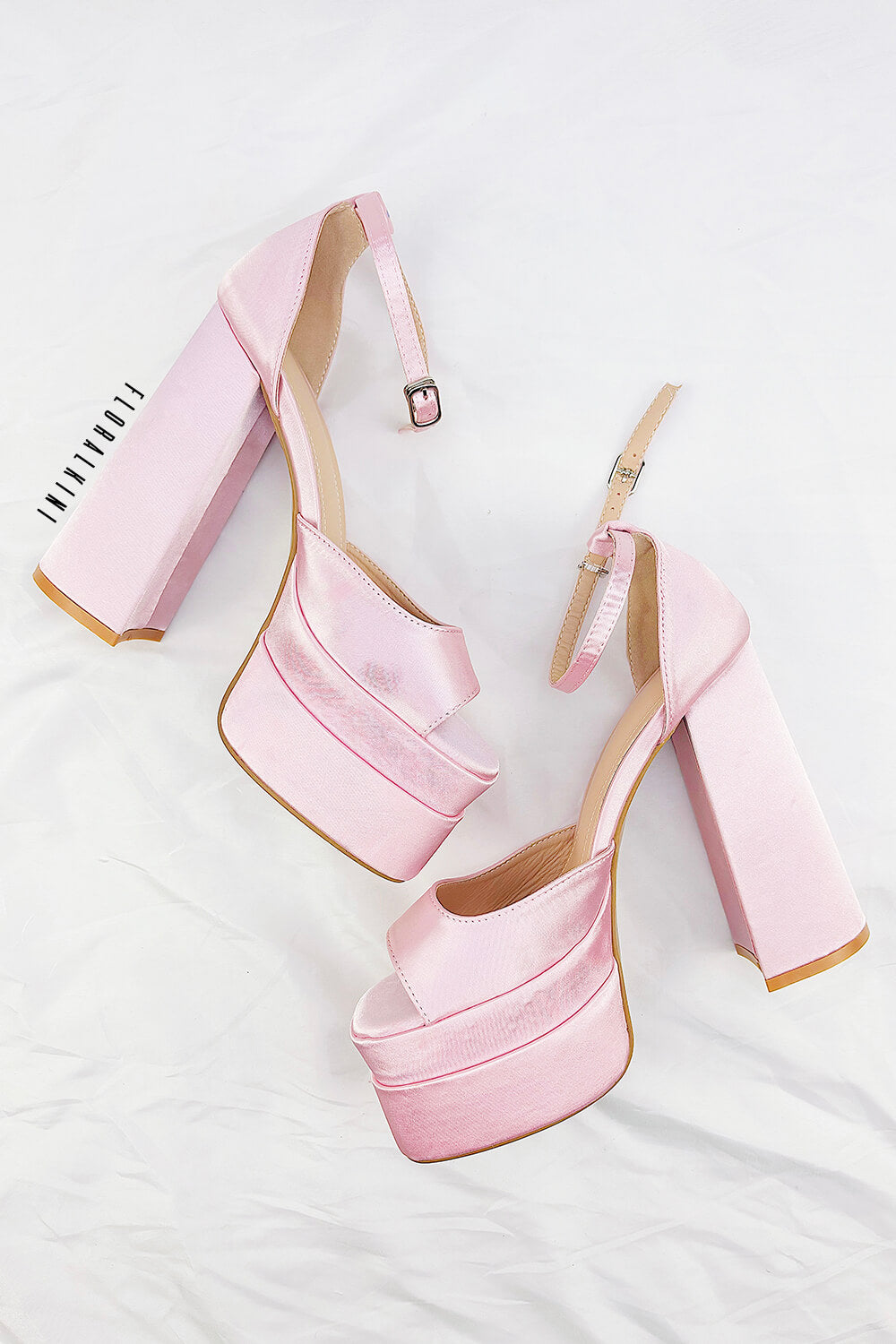 Baby Pink Satin Peep Toe Platform Block Heel – FloralKini