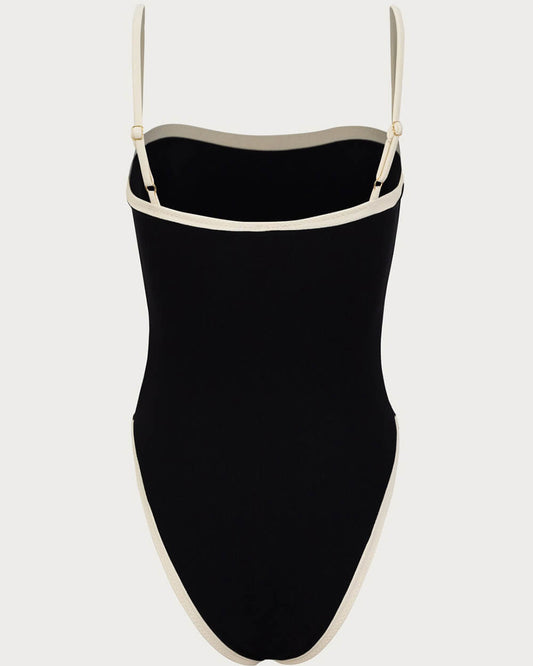 Colorblock Contrast Trim High Rise One Piece Swimsuit - Black – FloralKini