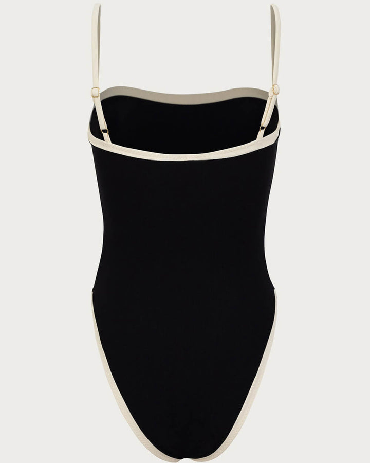 Colorblock Contrast Trim High Rise One Piece Swimsuit - Black – FloralKini