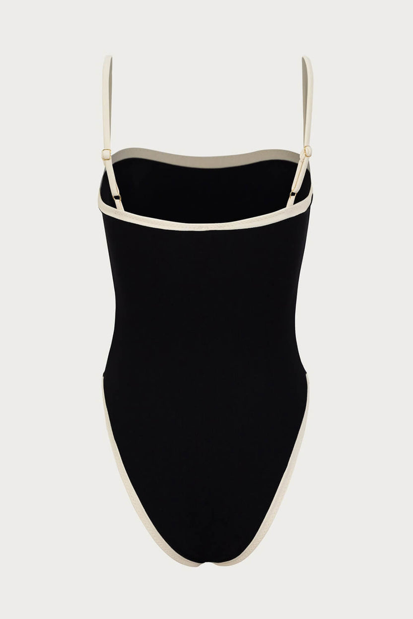 Colorblock Contrast Trim High Rise One Piece Swimsuit - Black – FloralKini