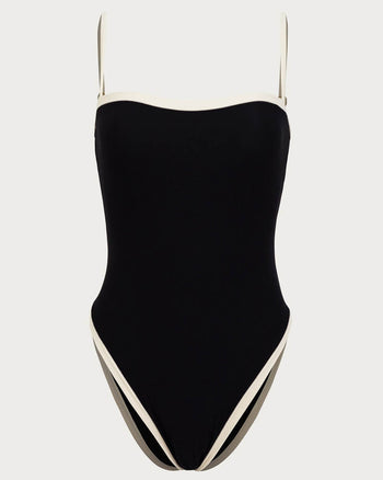 Colorblock Contrast Trim High Rise One Piece Swimsuit - Black – FloralKini