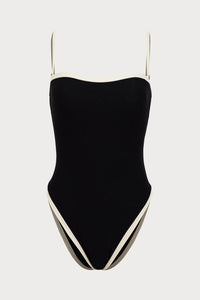 Colorblock Contrast Trim High Rise One Piece Swimsuit - Black – FloralKini