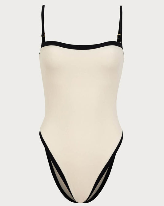 Colorblock Contrast Trim High Rise One Piece Swimsuit - Cream – FloralKini