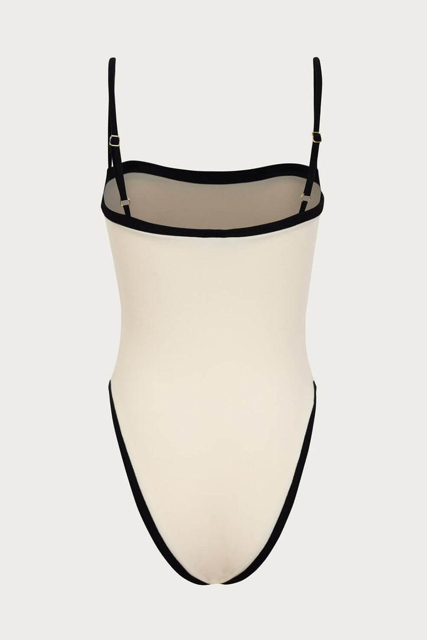 Colorblock Contrast Trim High Rise One Piece Swimsuit - White – FloralKini