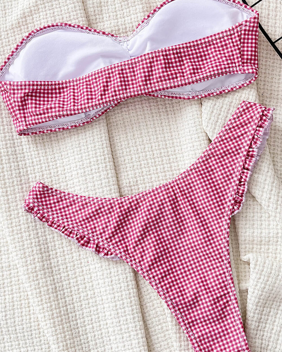 Pink White Gingham Print Bandeau Bikini Set – FloralKini