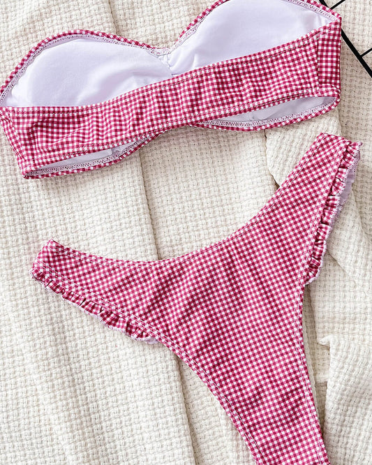 Pink White Gingham Print Bandeau Bikini Set – FloralKini