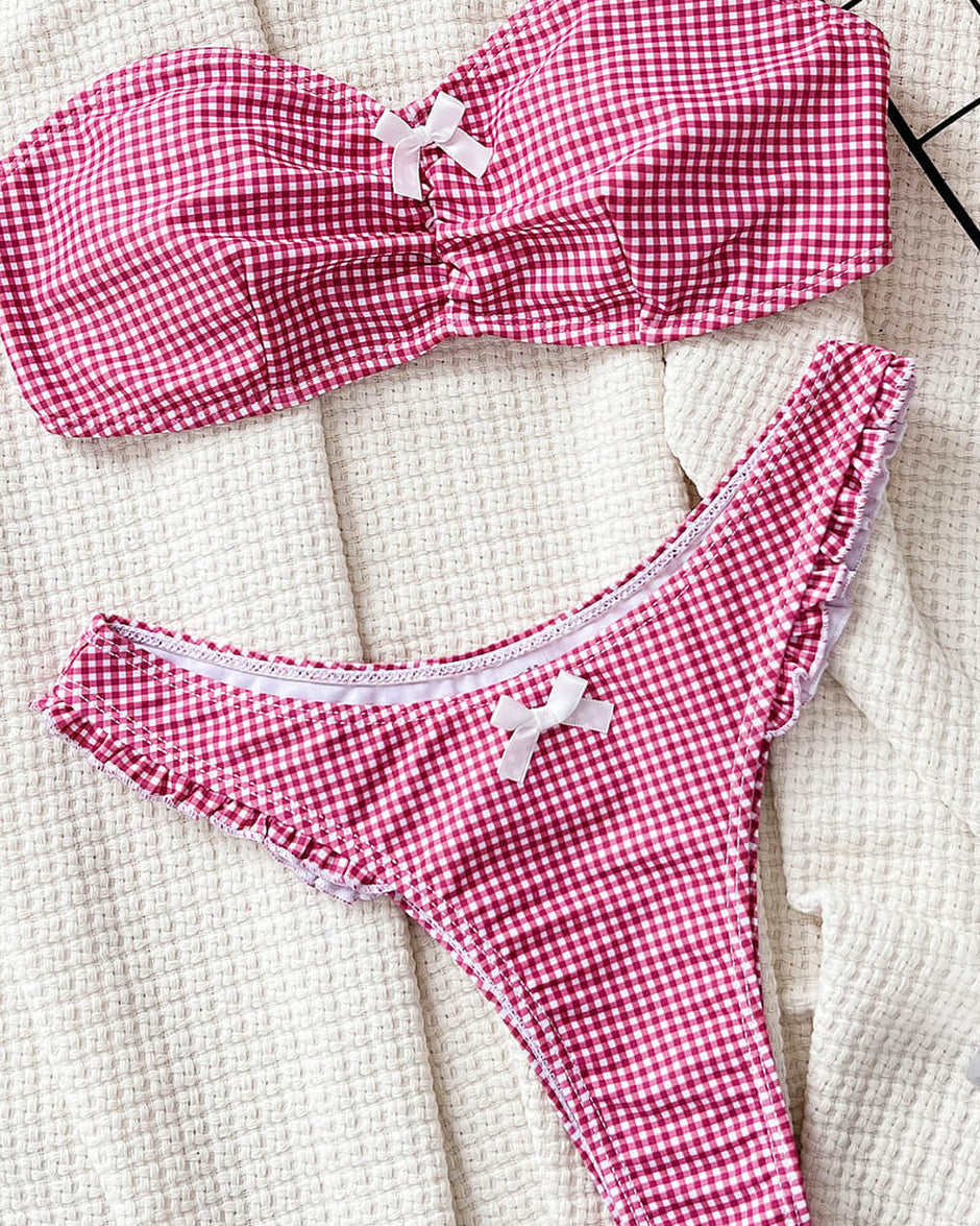 Pink White Gingham Print Bandeau Bikini Set – FloralKini