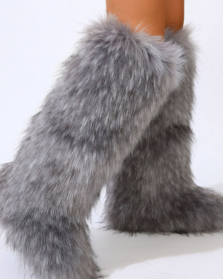 Fluffy Faux Fur Over The Knee Boot – FloralKini
