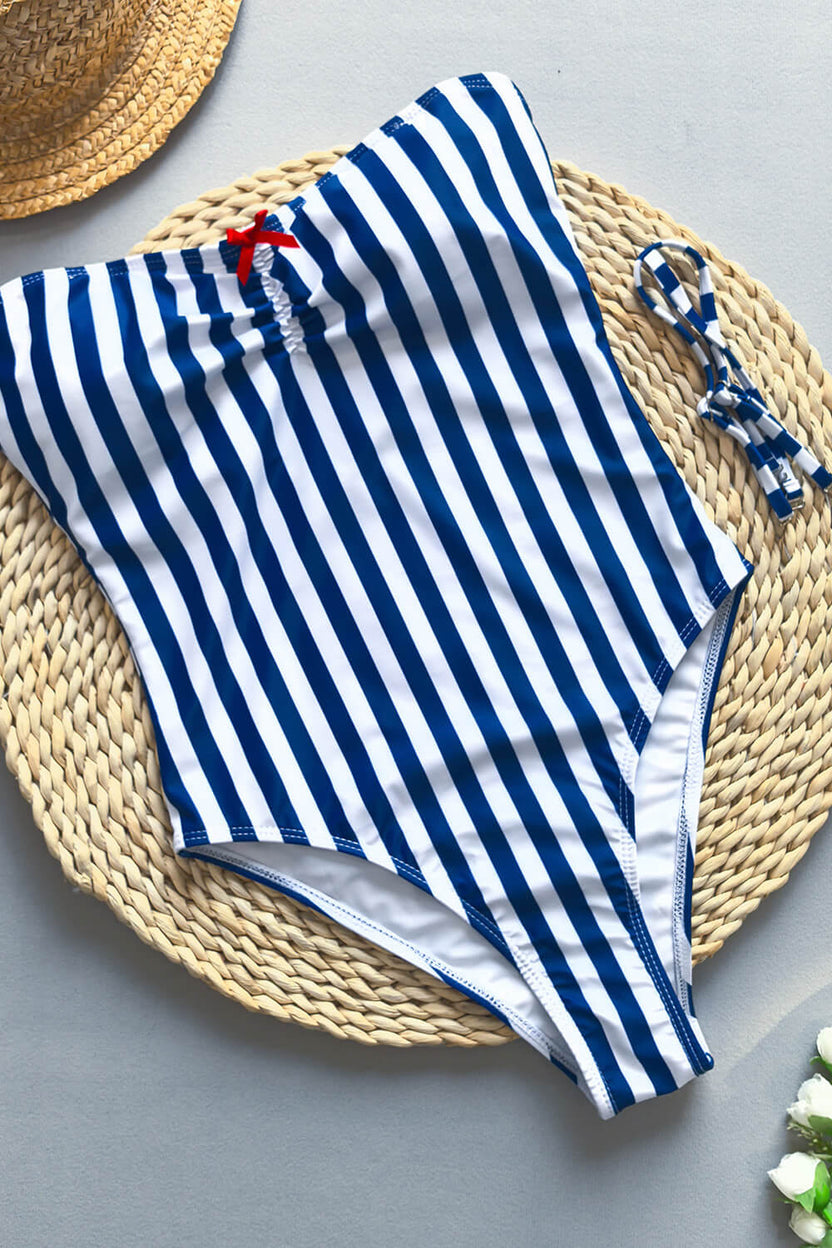 Navy White Striped One Piece Swimsuit – FloralKini