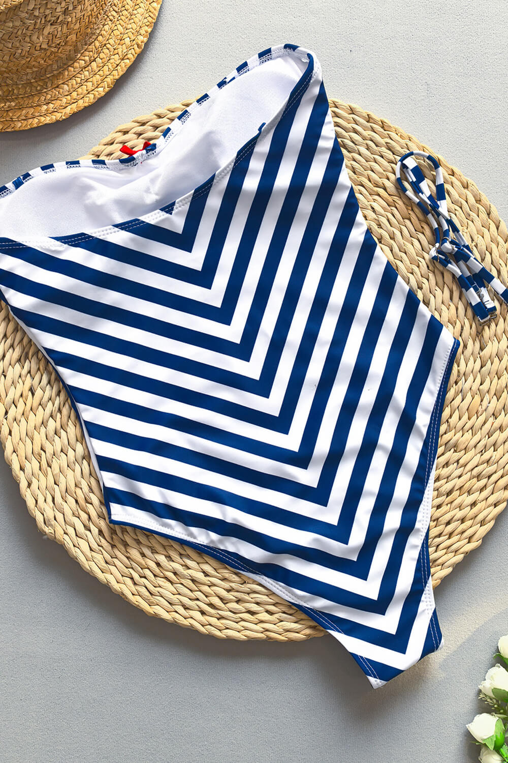 Navy White Striped One Piece Swimsuit – FloralKini
