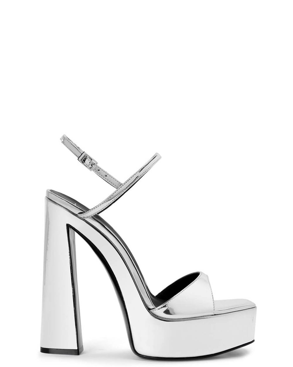 Metallic Silver Open Square Toe Platform Block Heels – FloralKini