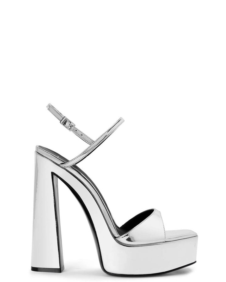 Metallic Silver Open Square Toe Platform Block Heels – FloralKini