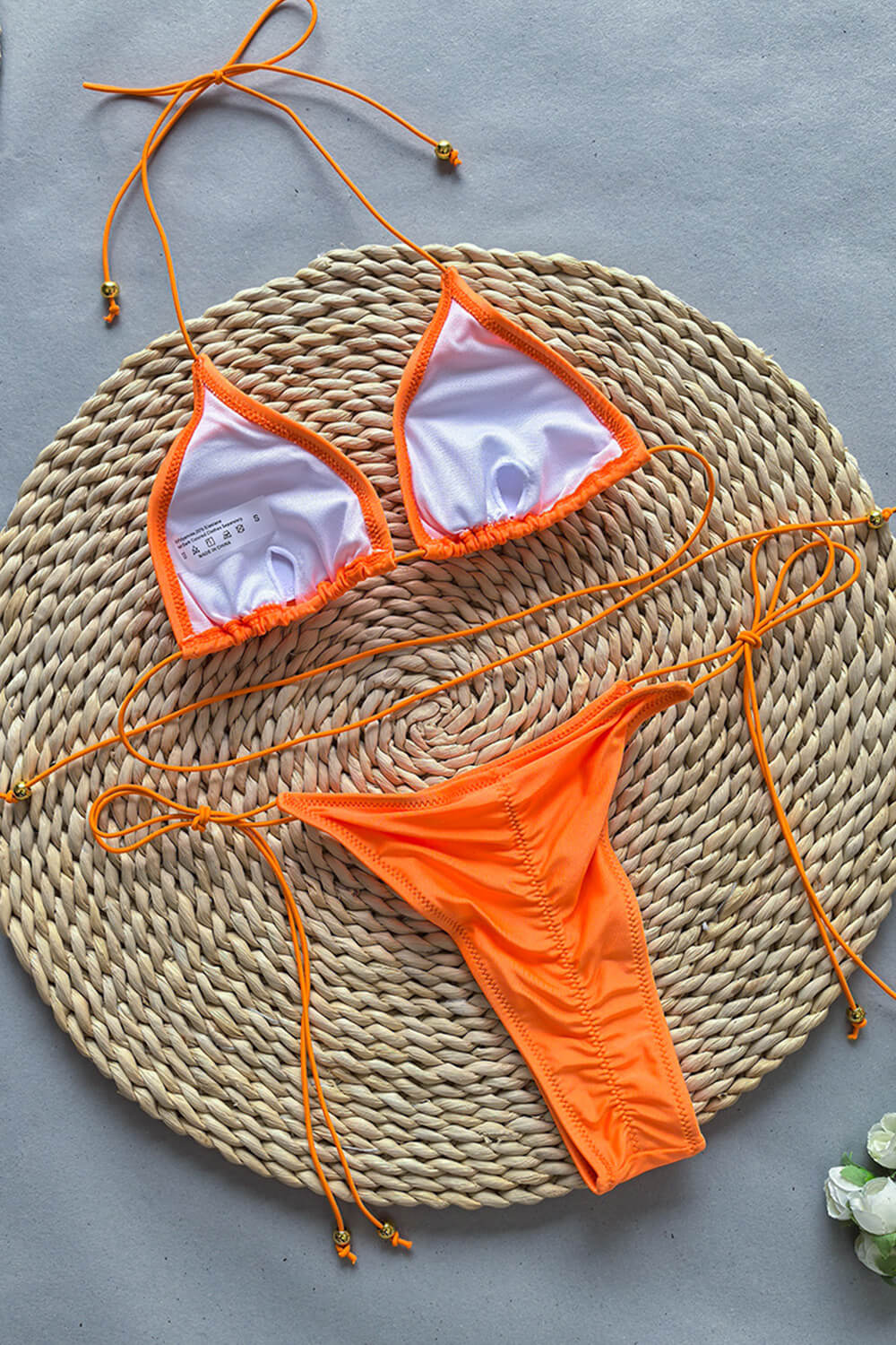 Triangle Halter Adjustable Tie High Cut Bikini Set - Orange – FloralKini