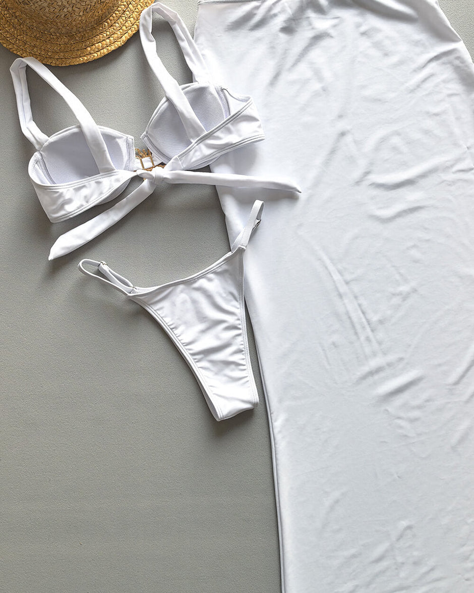 Balconette Ruched Underwire High-Cut Bikini Set With Metal Sun Decor ...