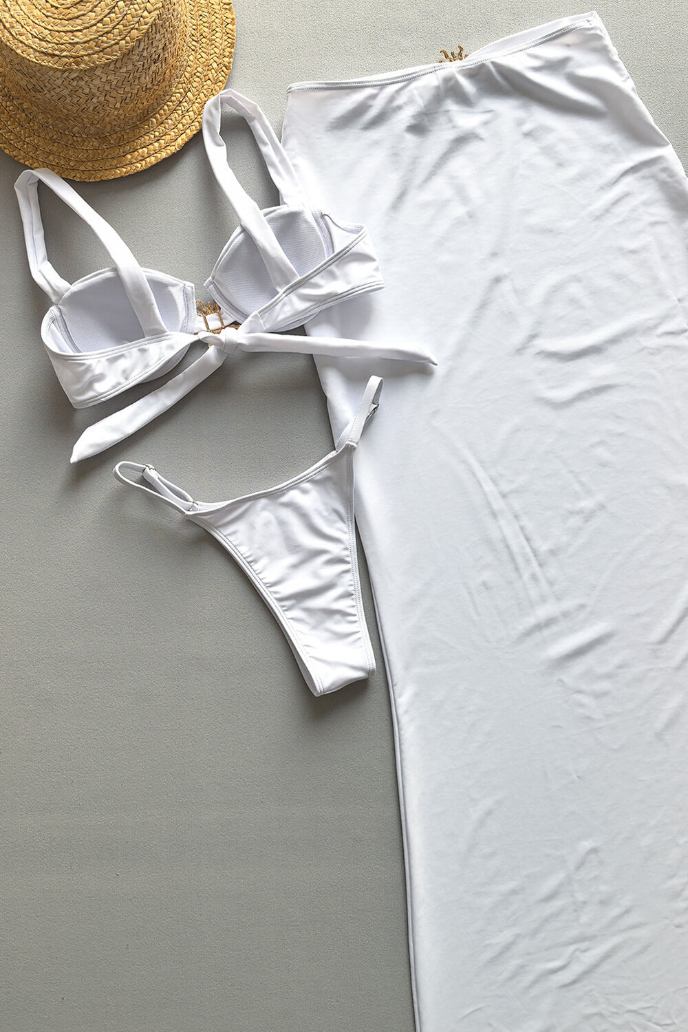 Balconette Ruched Underwire High-Cut Bikini Set With Metal Sun Decor ...