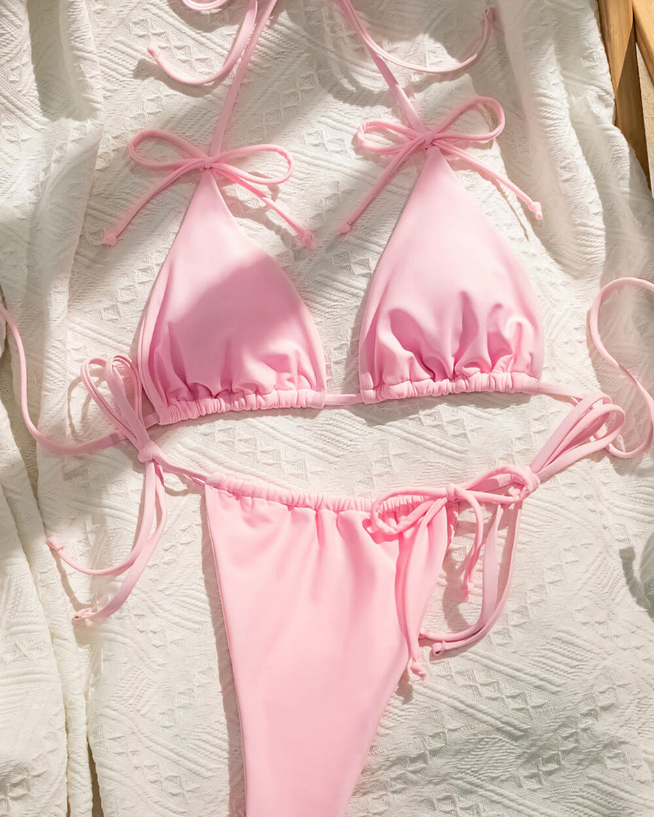 Triangle Halter Tie Side Bikini Set – FloralKini