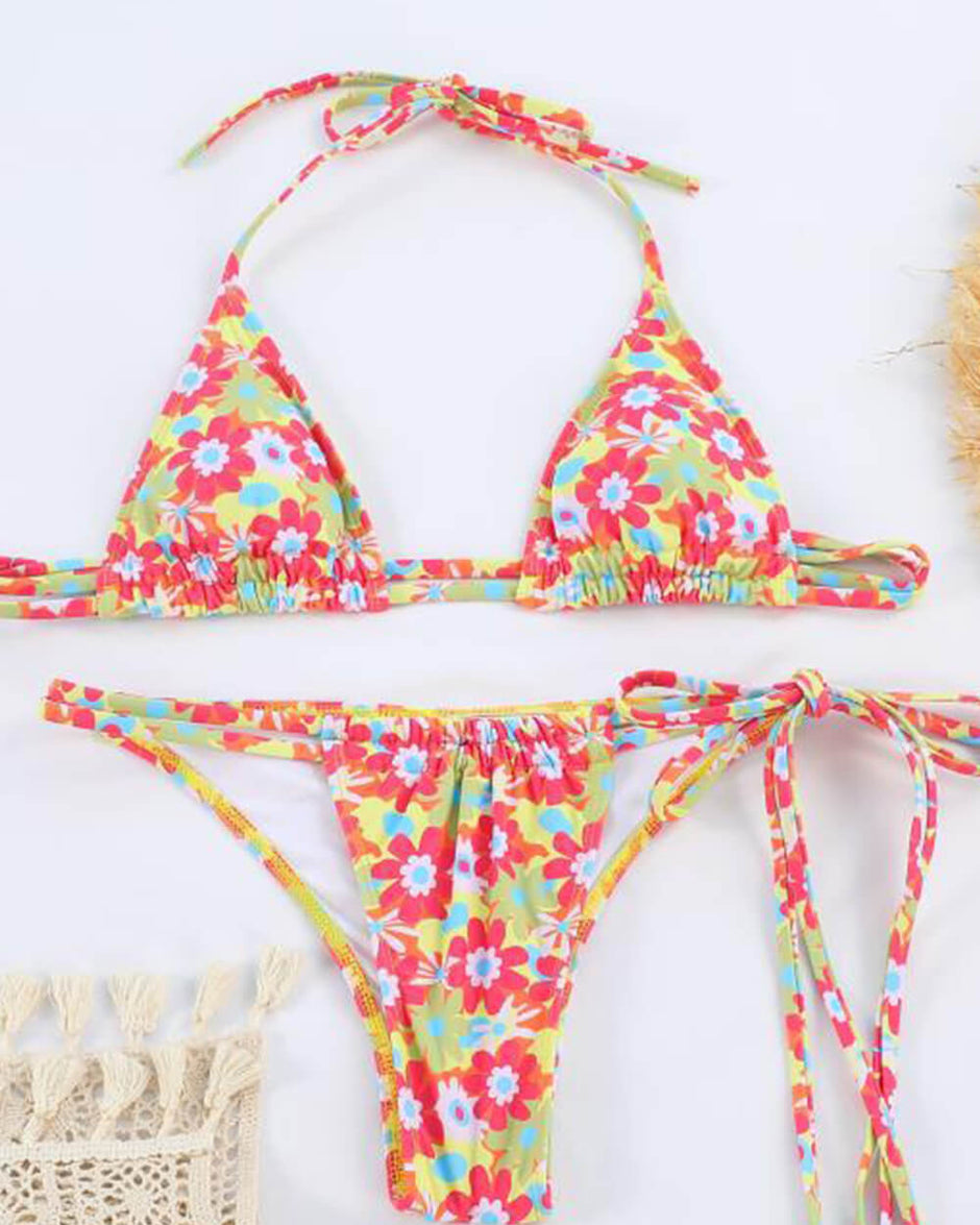 Floral Print Triangle Adjustable Tie Bikini Set – FloralKini