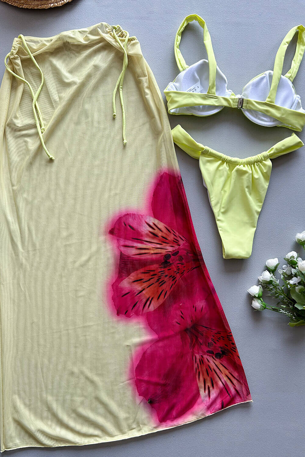 Ruched Balconette Underwire High-Cut Bikini Set & Maxi Skirt – FloralKini