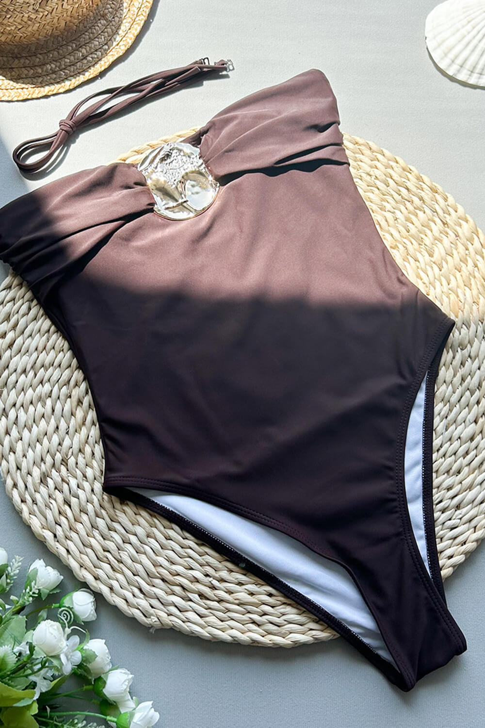Strapless One Piece Swimsuit With Metal Gold Details – FloralKini