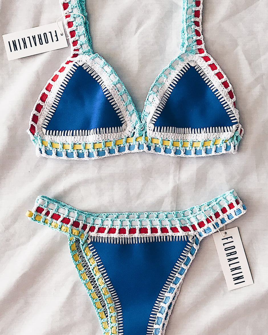 Blue Handmade Crochet Reversible Triangle Bikini Bottoms – FloralKini