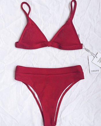 Red Rib Triangle Bikini Top – FloralKini
