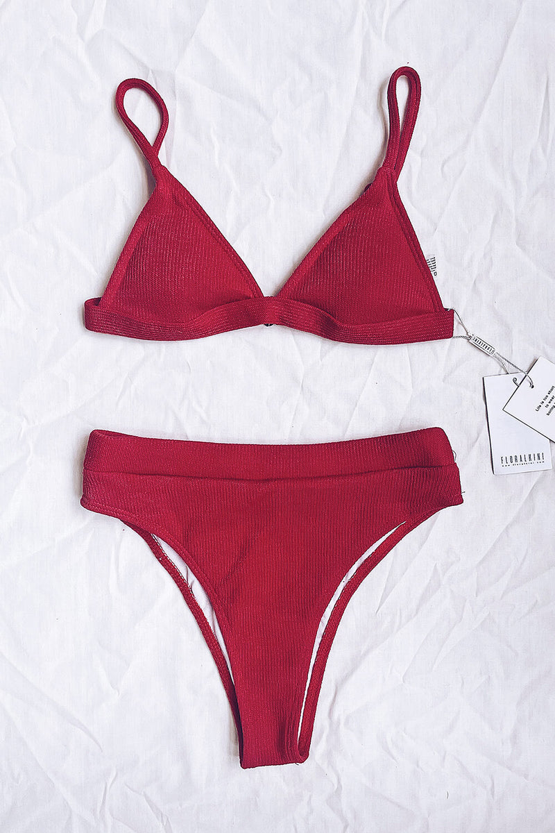 Red Rib Triangle Bikini Top – FloralKini