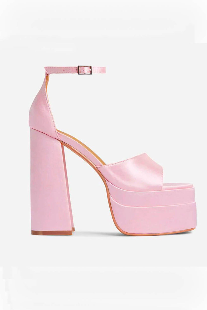 Baby Pink Satin Peep Toe Platform Block Heel – FloralKini