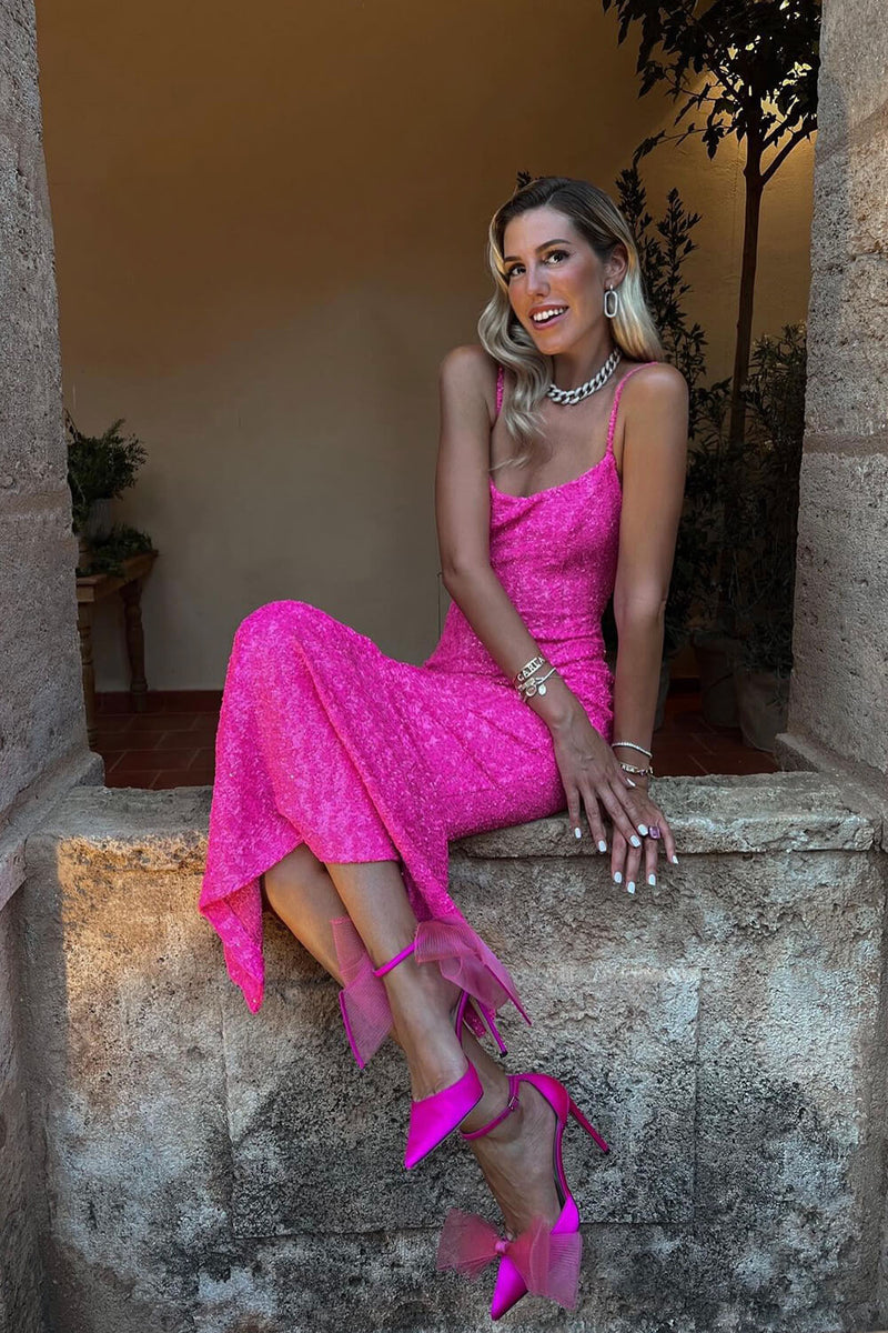 Hot Pink Asymmetric Mesh Bow Ankle Strap High Heel Sandal – FloralKini