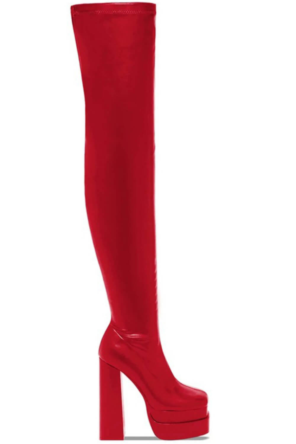 Faux Leather Double Platform Block Heel Thigh High Boots - Black/Red/N ...