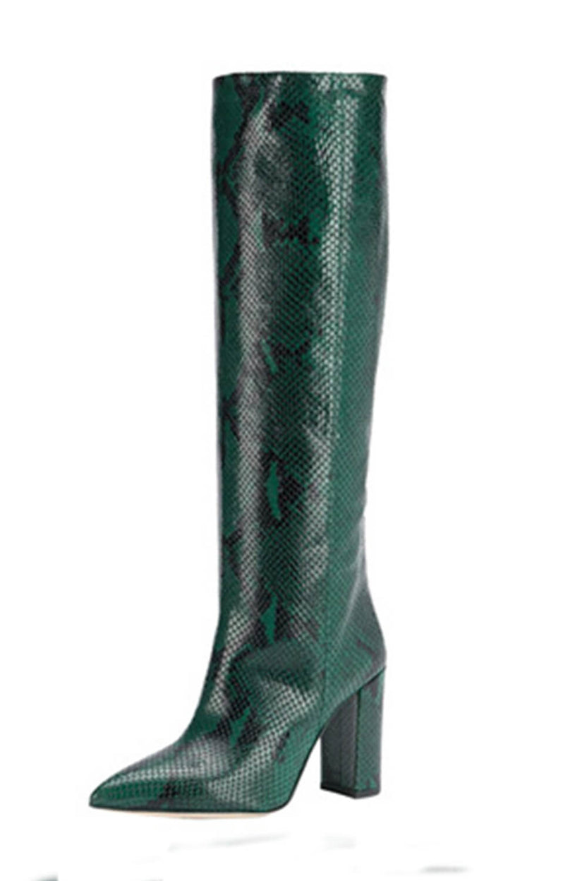 Python Effect Knee High Boots - Green – FloralKini
