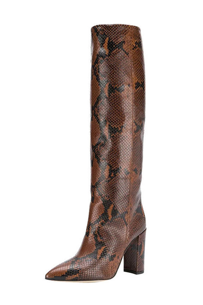 Python Effect Knee High Boots - Brown – FloralKini
