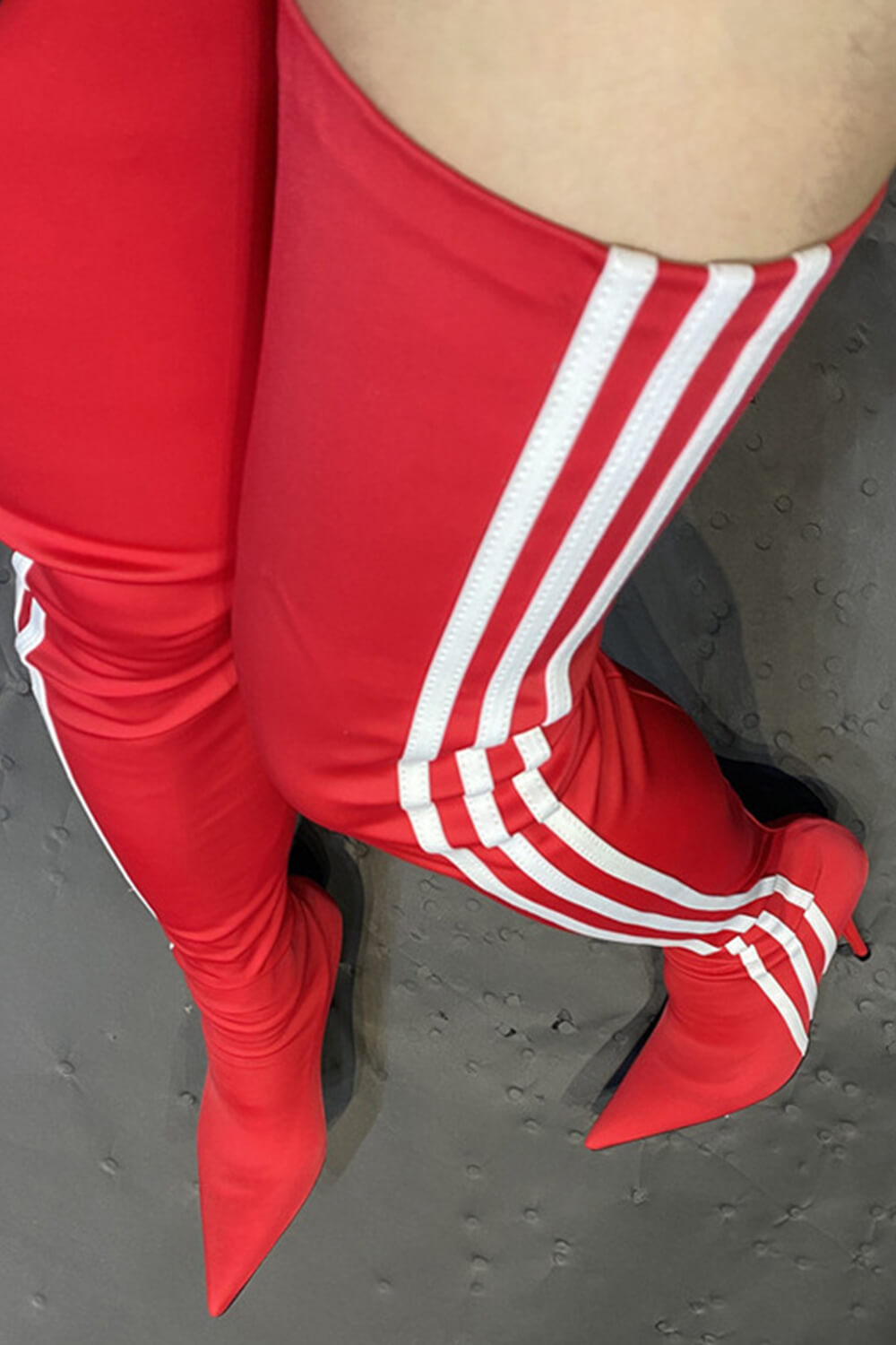 Striped Heeled Thigh High Sock Boots - Red – FloralKini