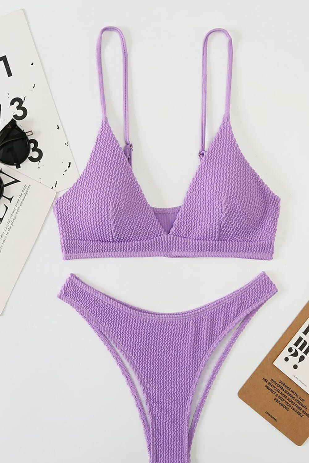 Crinkle V-Neck Bralette High-Cut Bikini Set – FloralKini