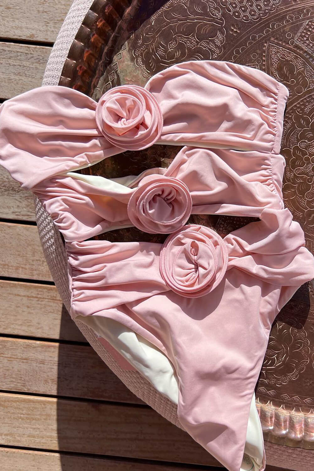 Rose Applique Strapless Cut-Out One Piece Swimsuit – FloralKini