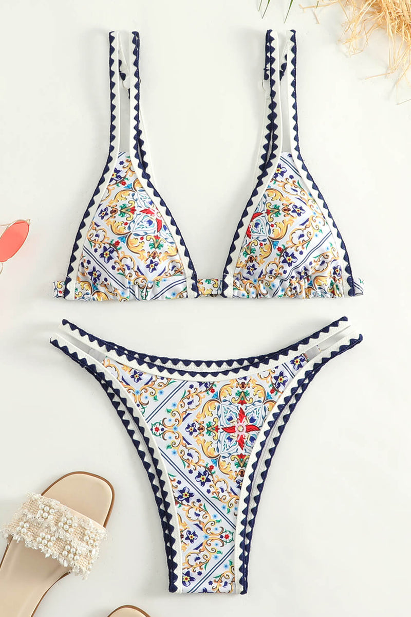 Printed Double Strap Triangle Bikini Set – FloralKini