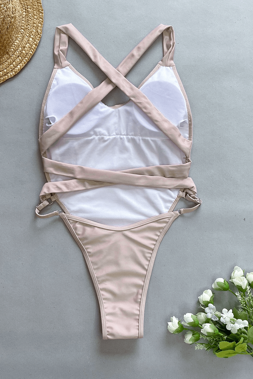 Color Block V Neck High-Cut One Piece Swimsuit - White & Nude – FloralKini